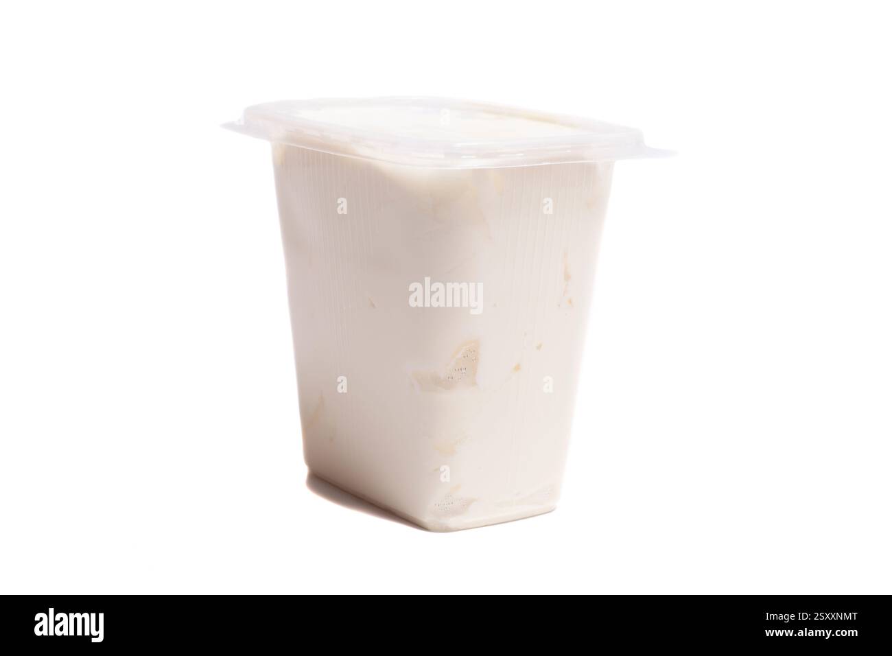 Plastic container with sour cream isolated on white Stock Photo - Alamy