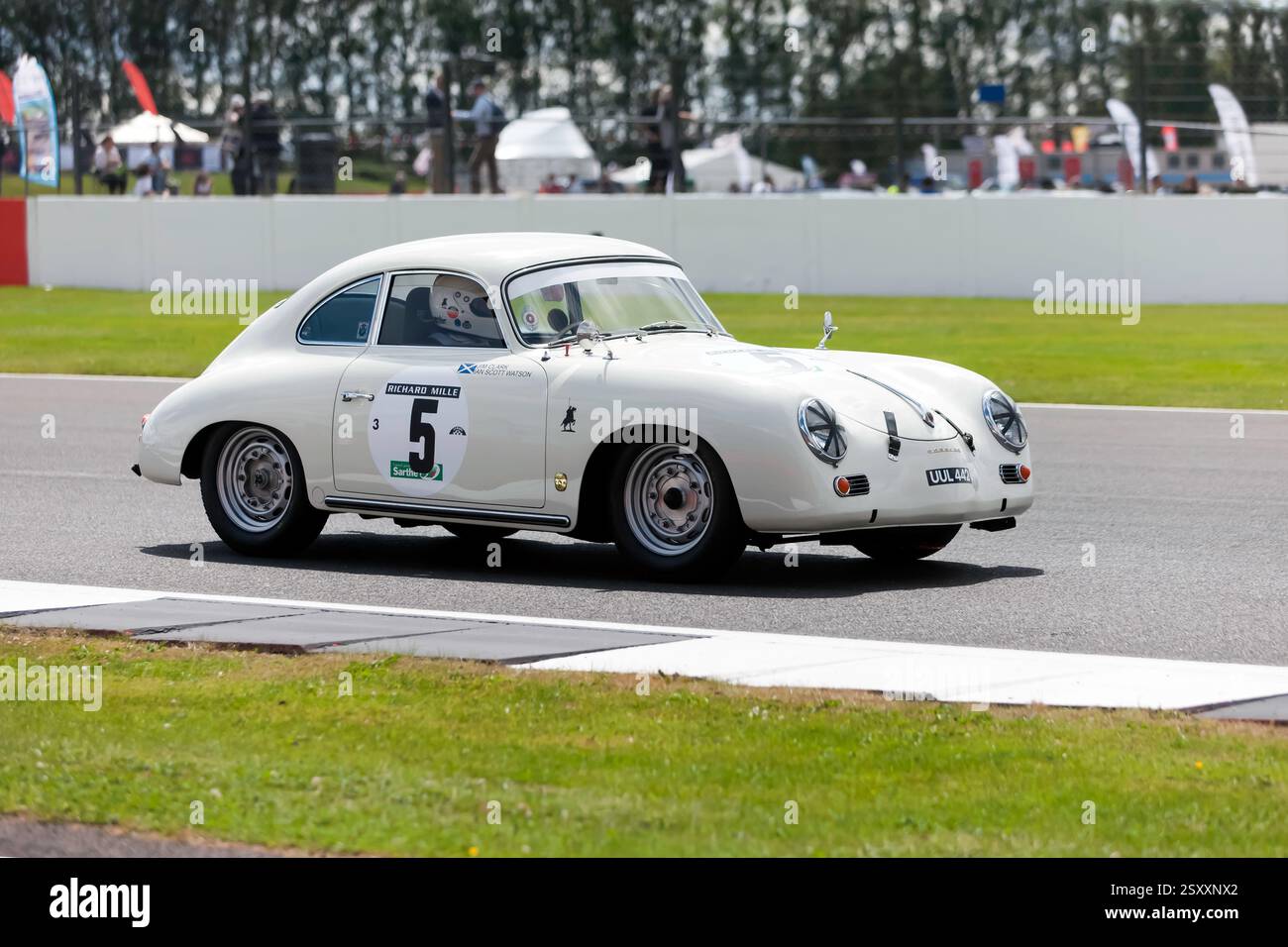 Tom Pead, qualifying his White, 1957, Porsche 356, for the RAC Tourist ...