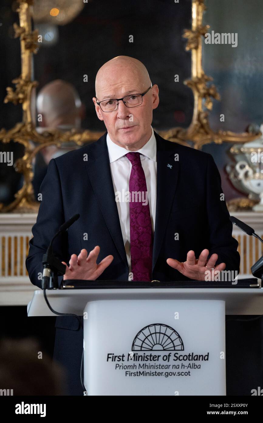 First Minister of Scotland John Swinney speaks during a press ...