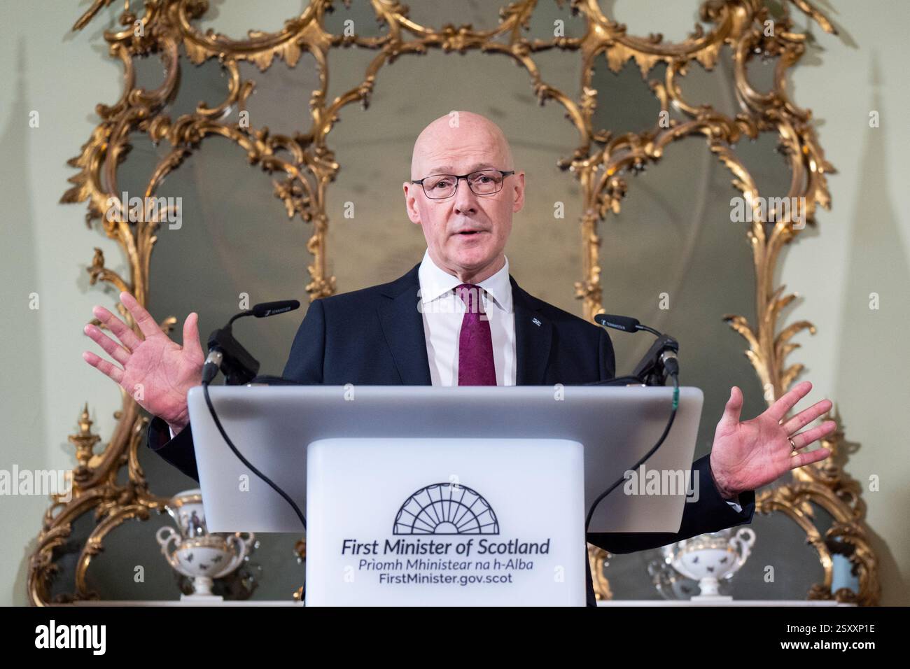 First Minister of Scotland John Swinney speaks during a press ...