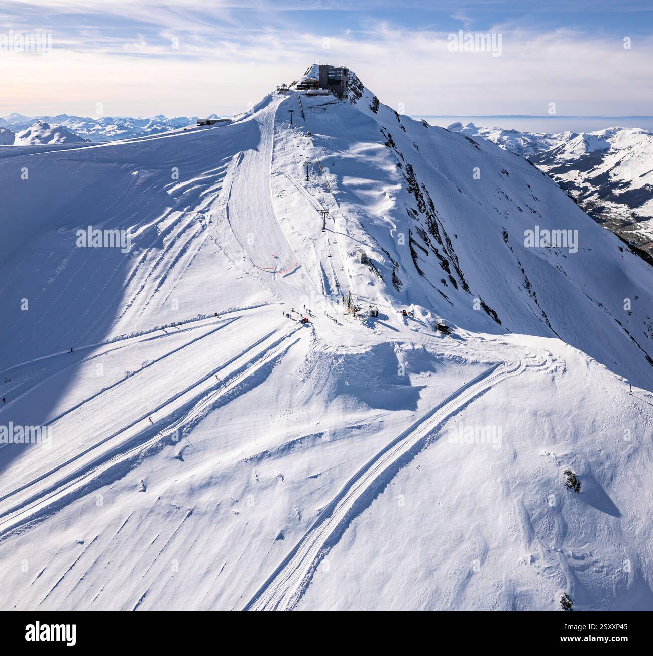 Panoramic Aerial View of Glacier 3000 with Alpine Peaks and Suspended ...
