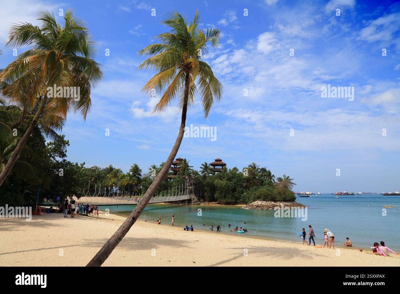 SINGAPORE CITY, SINGAPORE - MARCH 14, 2024: People visit Palawan Beach ...