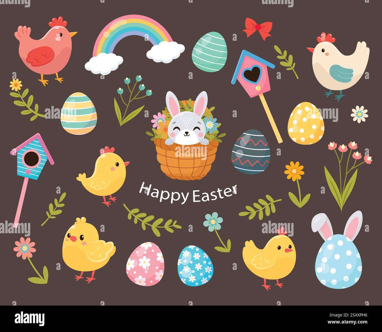 Easter illustration set. Easter traditions. Symbols of spring. Vector ...