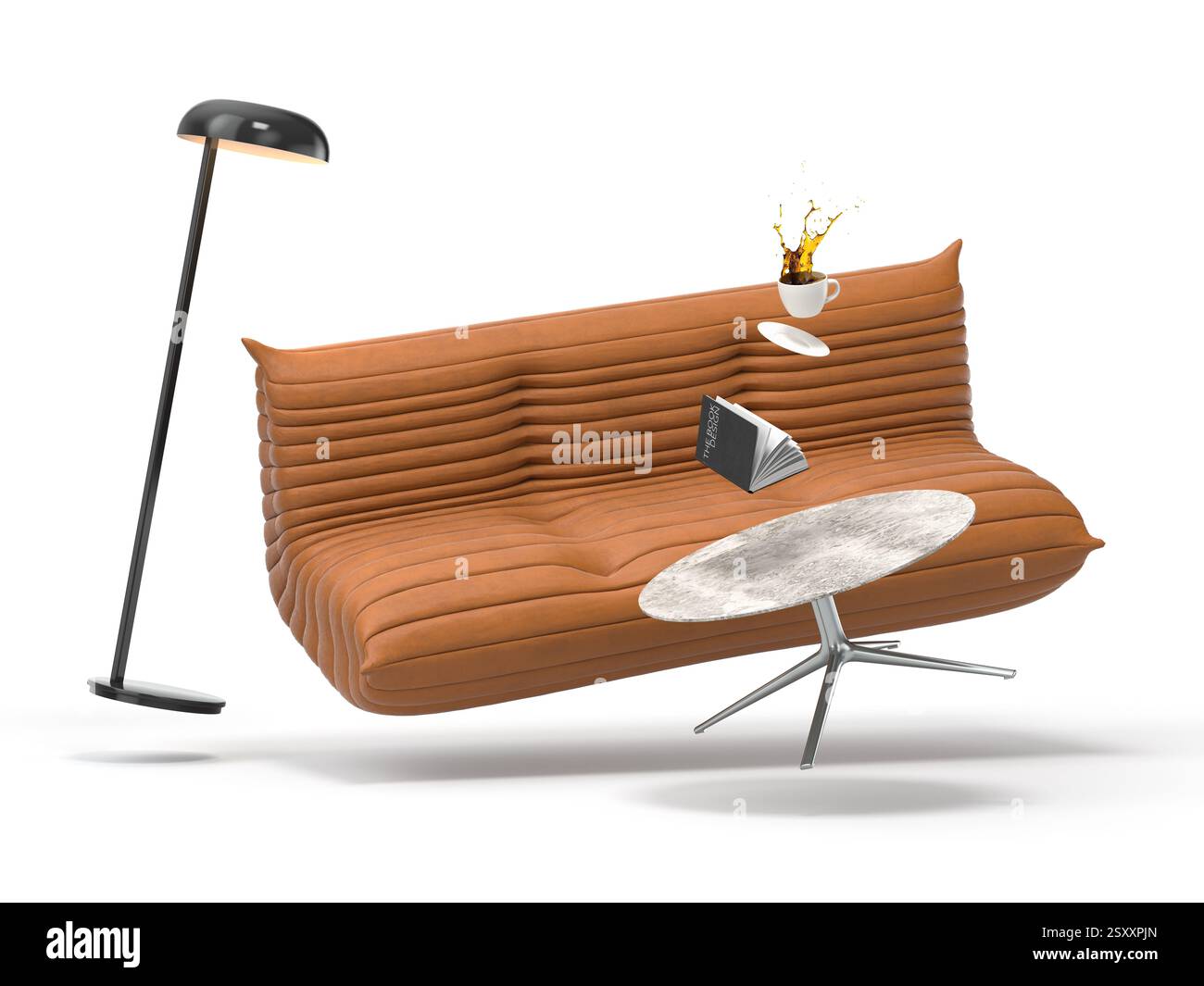 Zero gravity white interior living room 3D Illustration Stock Photo - Alamy