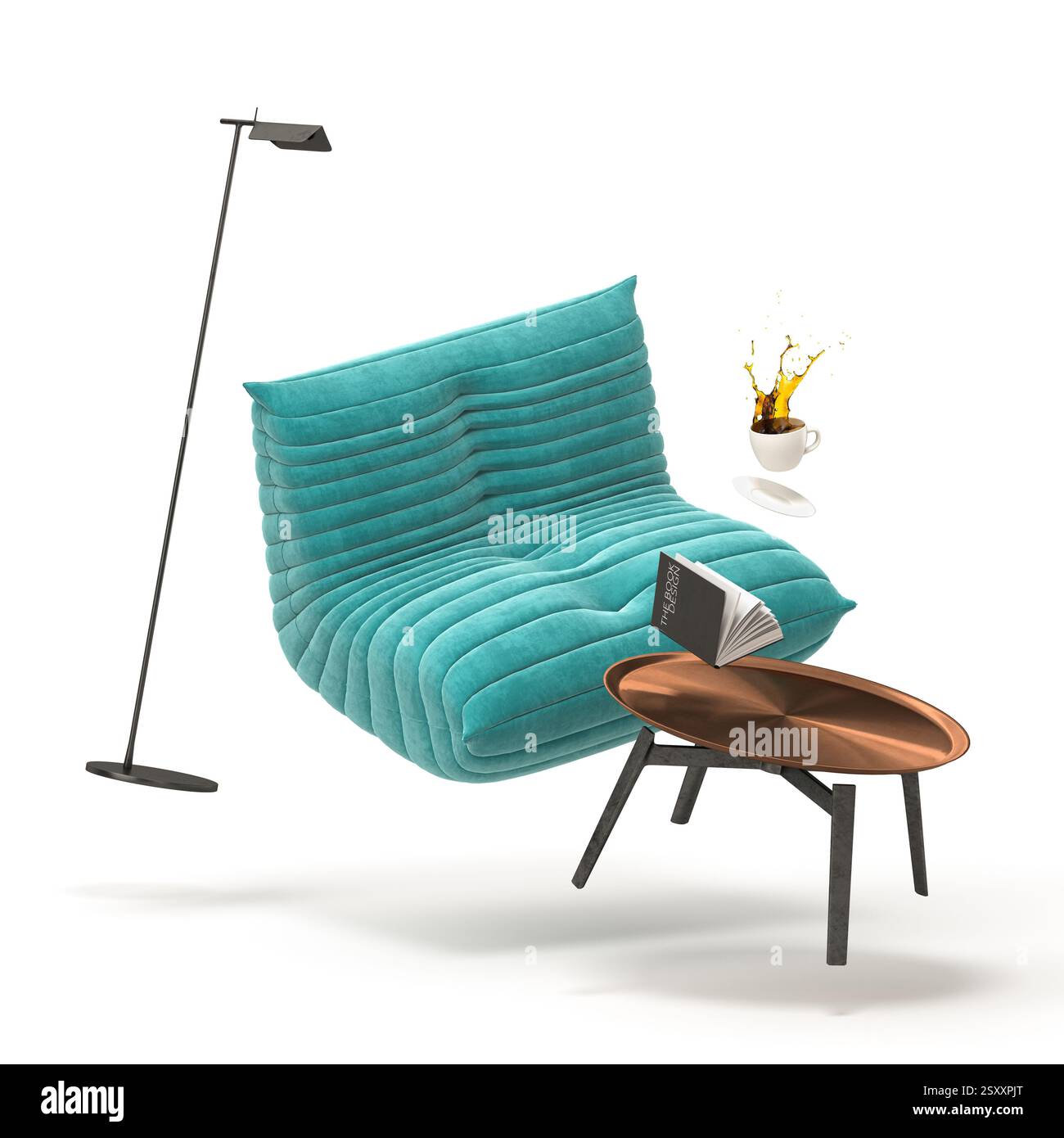 Zero gravity white interior living room 3D Illustration Stock Photo - Alamy