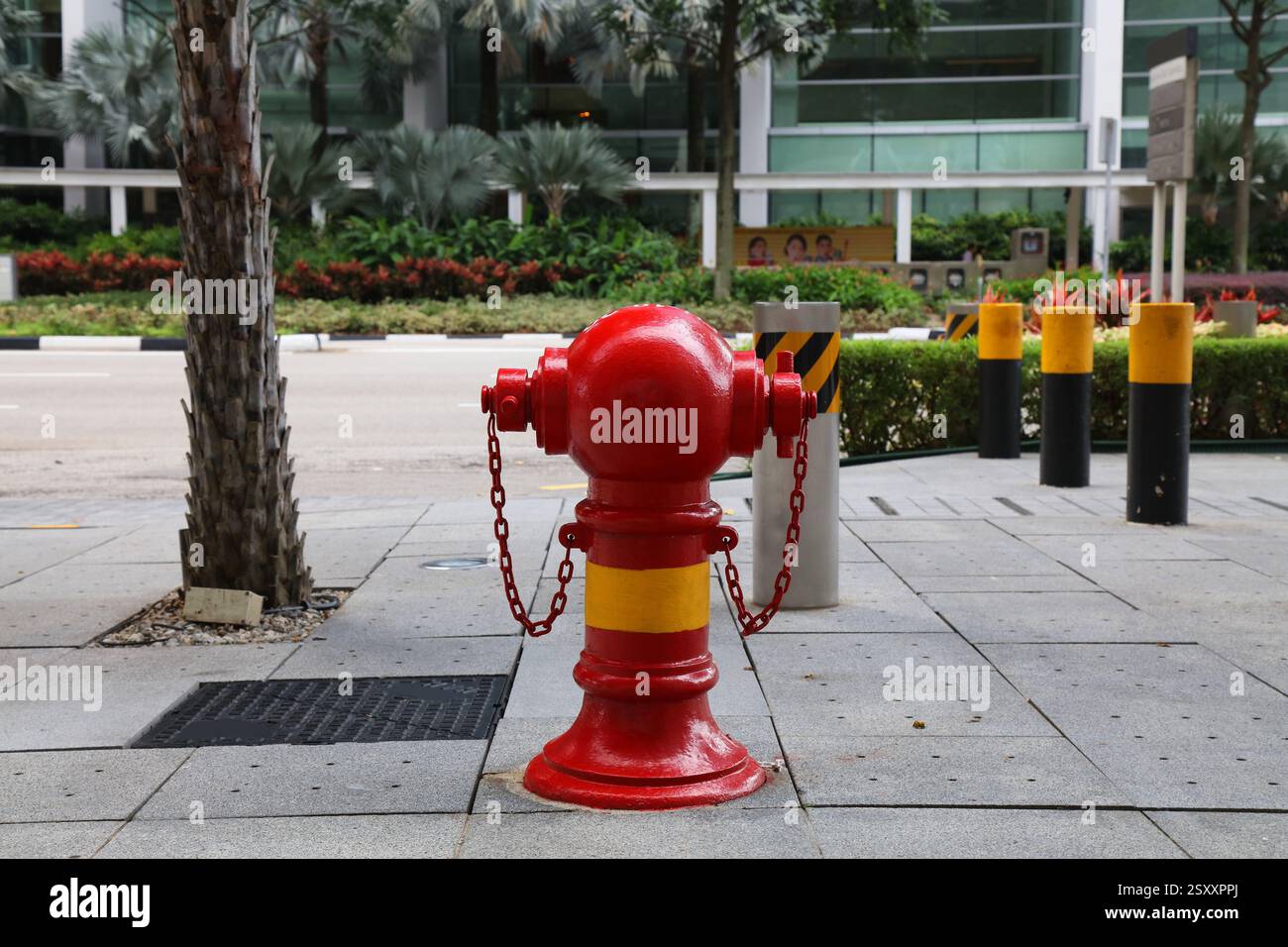 Fire hydrant in Singapore City. Red standpipe. Fire safety ...