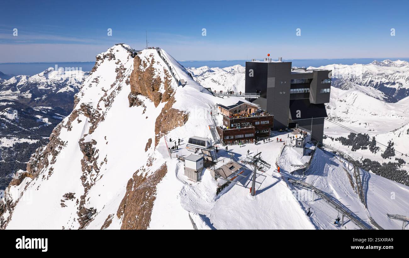 Panoramic Aerial View of Glacier 3000 with Alpine Peaks and Suspended ...