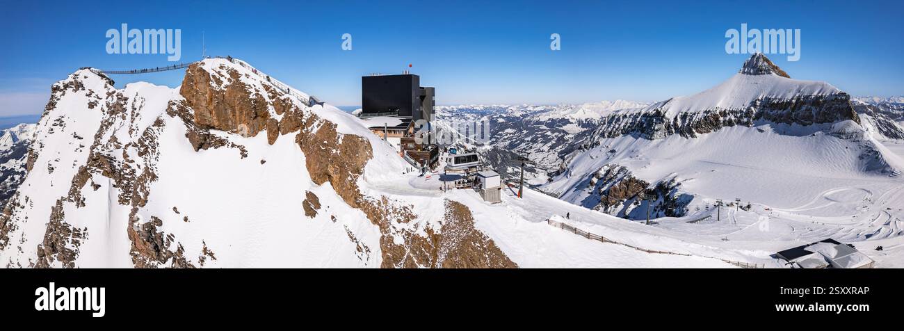 Panoramic Aerial View of Glacier 3000 with Alpine Peaks and Suspended ...