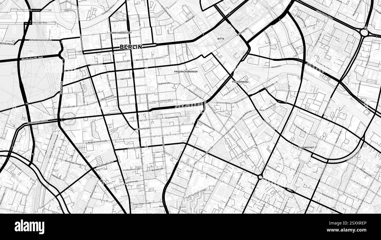 Minimalist Berlin Street Map with Labels and Neighborhoods with many ...