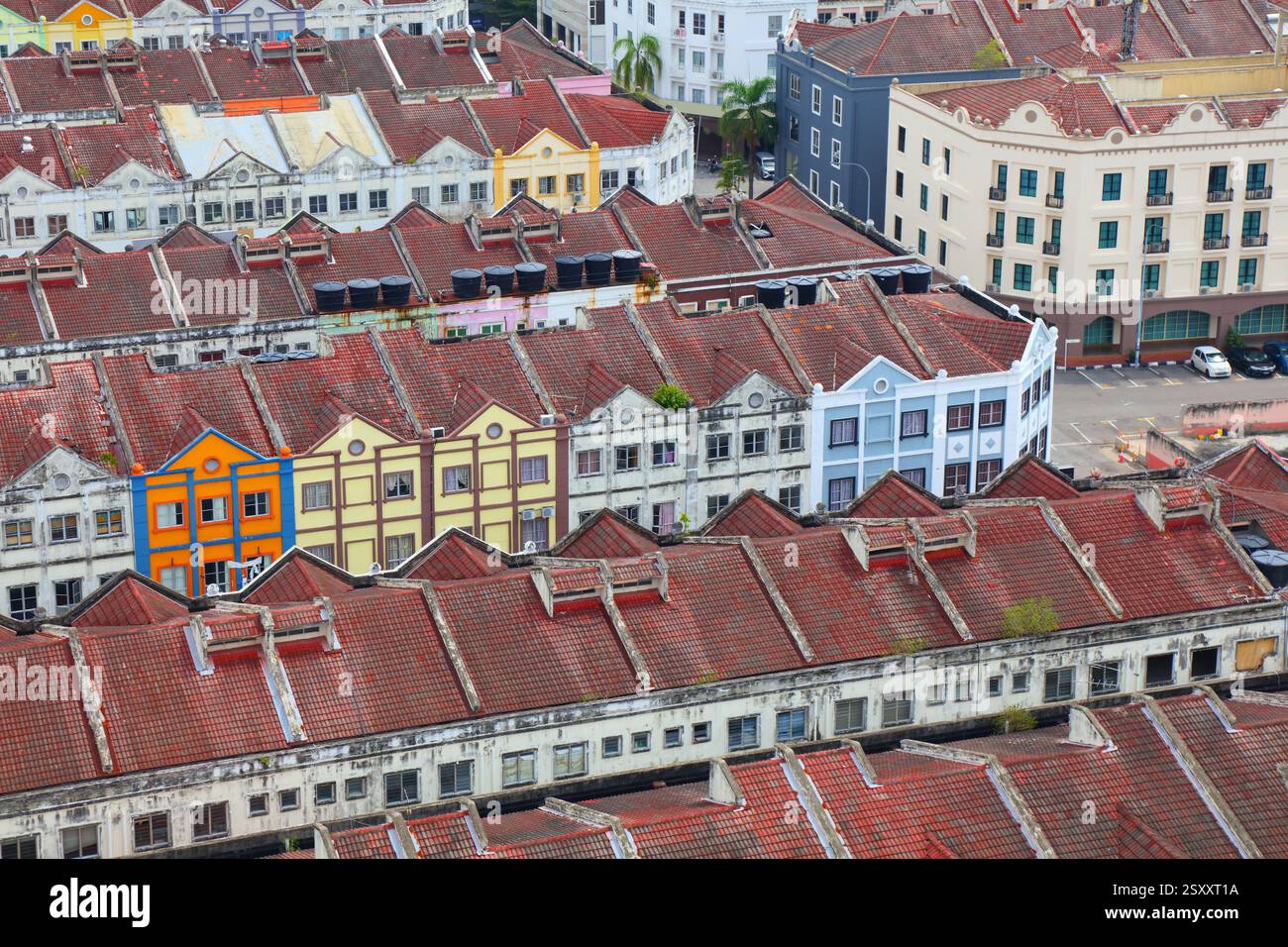 Malacca city in Malaysia. Aerial view of colorful houses in Mahkota ...