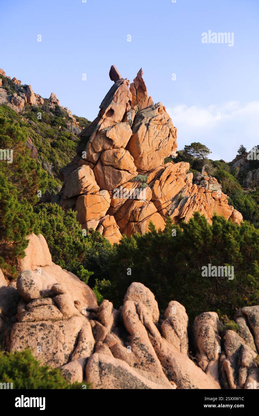 Red porphyry granite rock formations in Costa Paradiso in Sardinia ...
