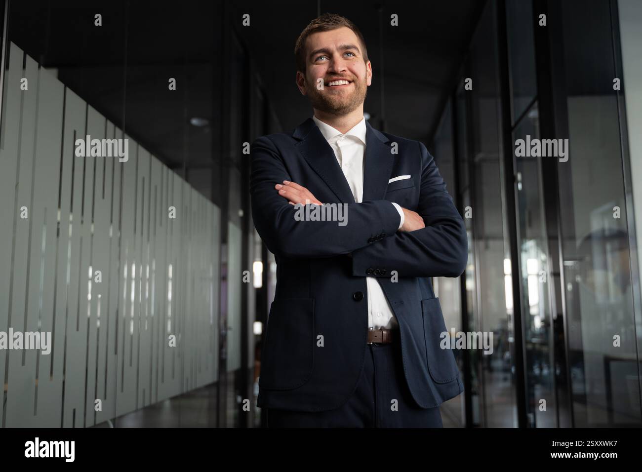 Confident businessman, entrepreneur, or executive in a navy blue suit ...