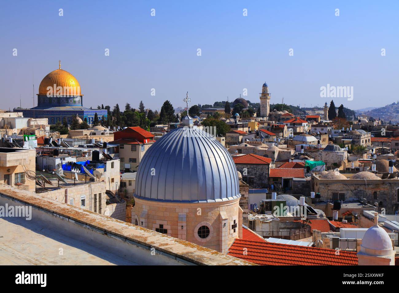 Jerusalem Old City with Dome of the Rock, Church of Our Lady of Sorrows ...