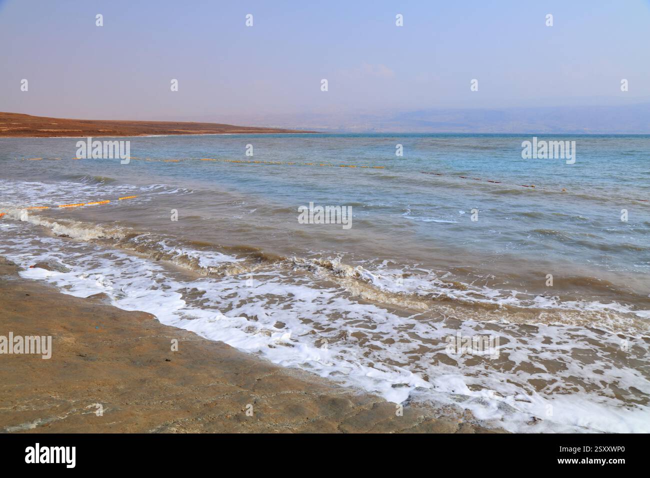 Dead Sea beach landscape in Israel. Dead Sea is the lowest point below ...