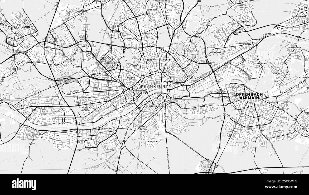 Minimalist Frankfurt am Main Street Map with Labels and Neighborhoods ...
