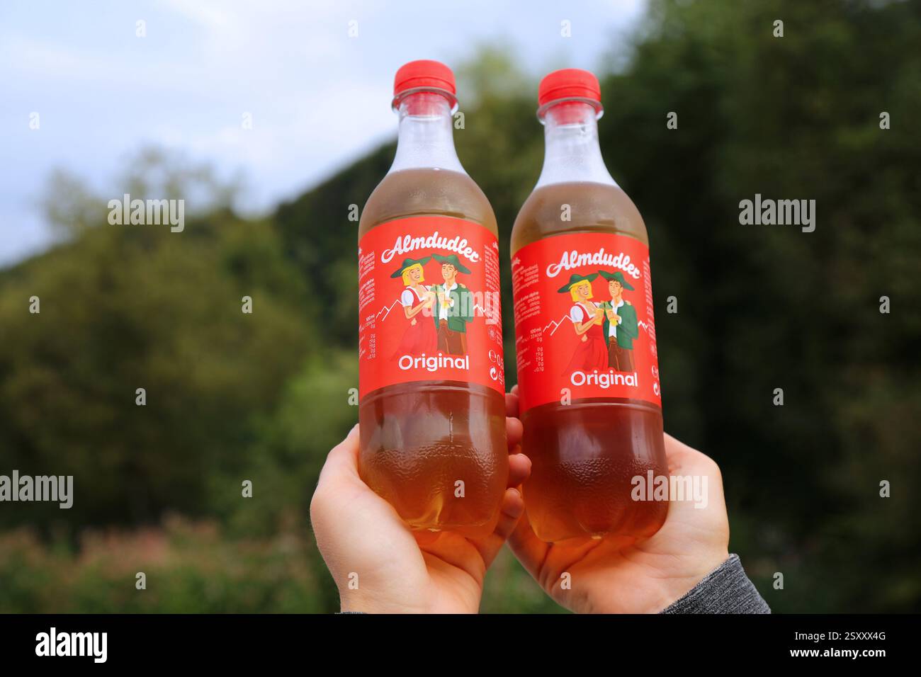 CARINTHIA, AUSTRIA - AUGUST 9, 2022: Almdudler carbonated soft drink in ...