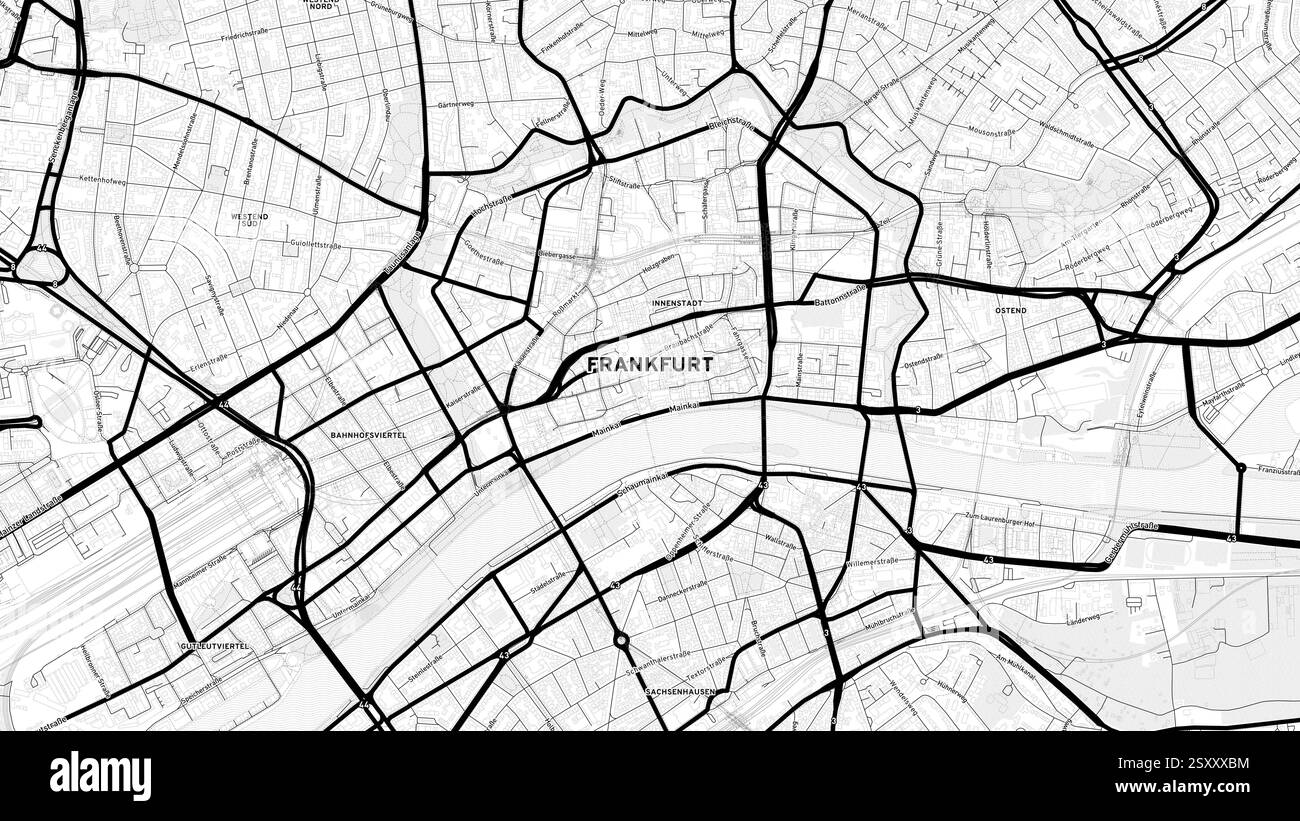 Minimalist Frankfurt am Main Street Map with Labels and Neighborhoods ...