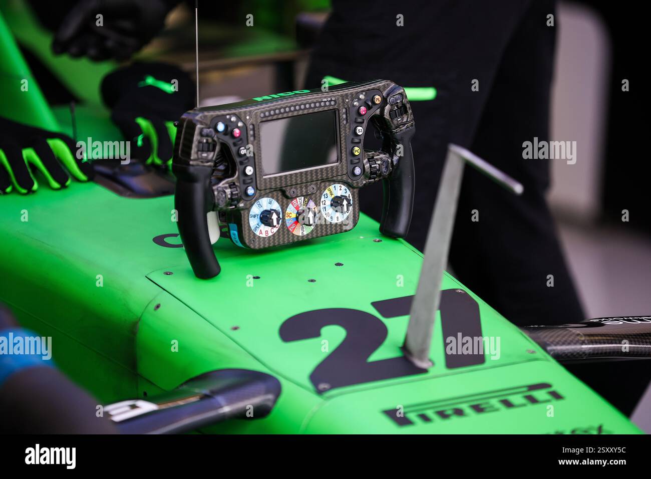 Stake F1 Team Kick C45, mechanical detail, steering wheel, volant ...