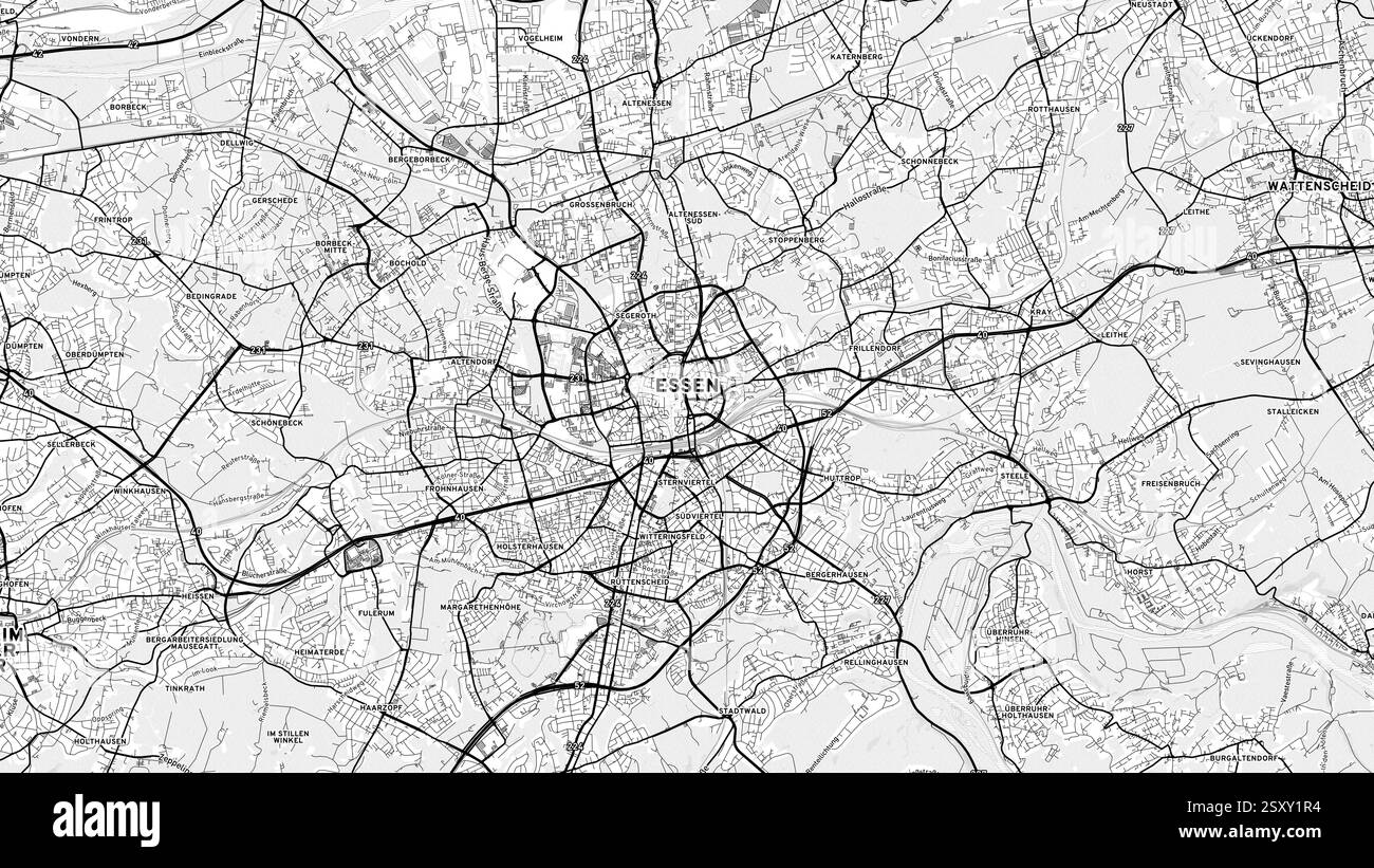 Minimalist Essen Street Map with Labels and Neighborhoods with many ...