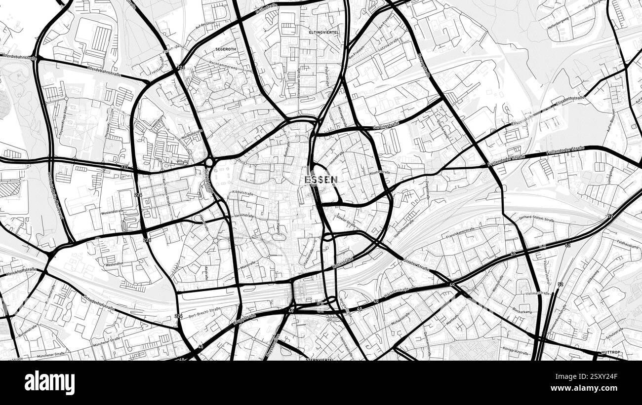 Minimalist Essen Street Map with Labels and Neighborhoods with many ...