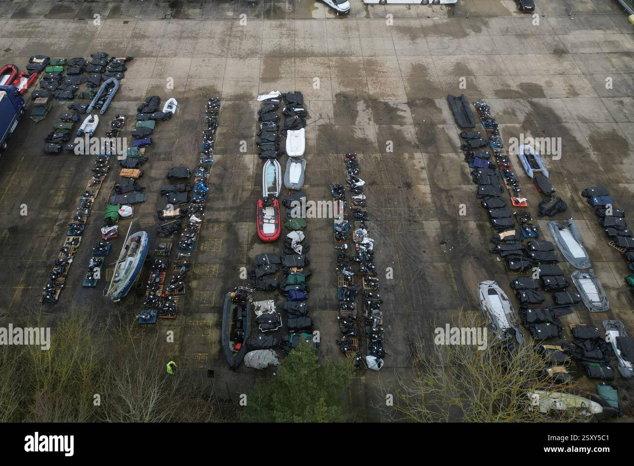 A general view of small boats and inflatable dinghies in a Border Force ...