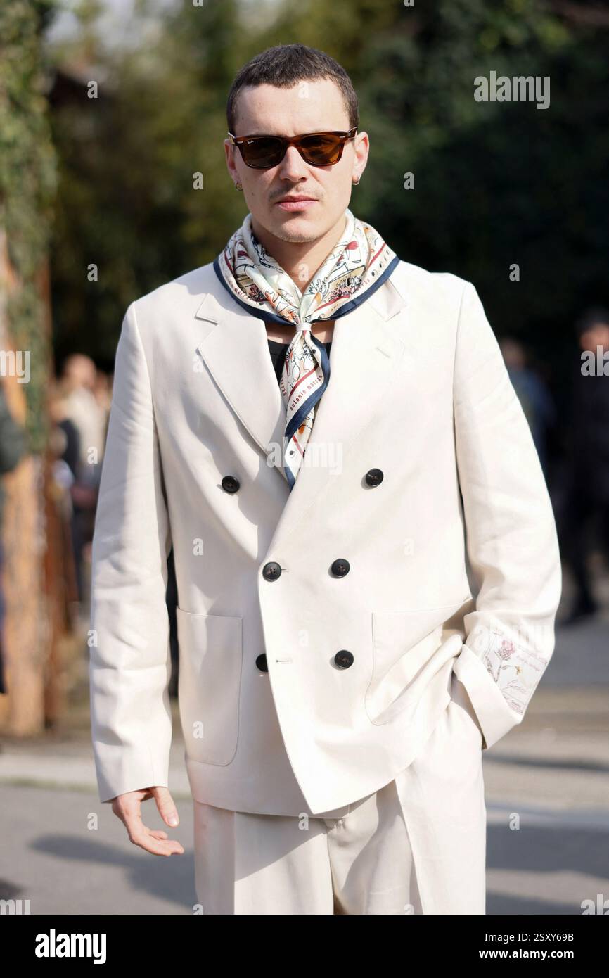 Milan, Italy. 26th Feb, 2025. Aron Piper arrives at Antonio Marras ...