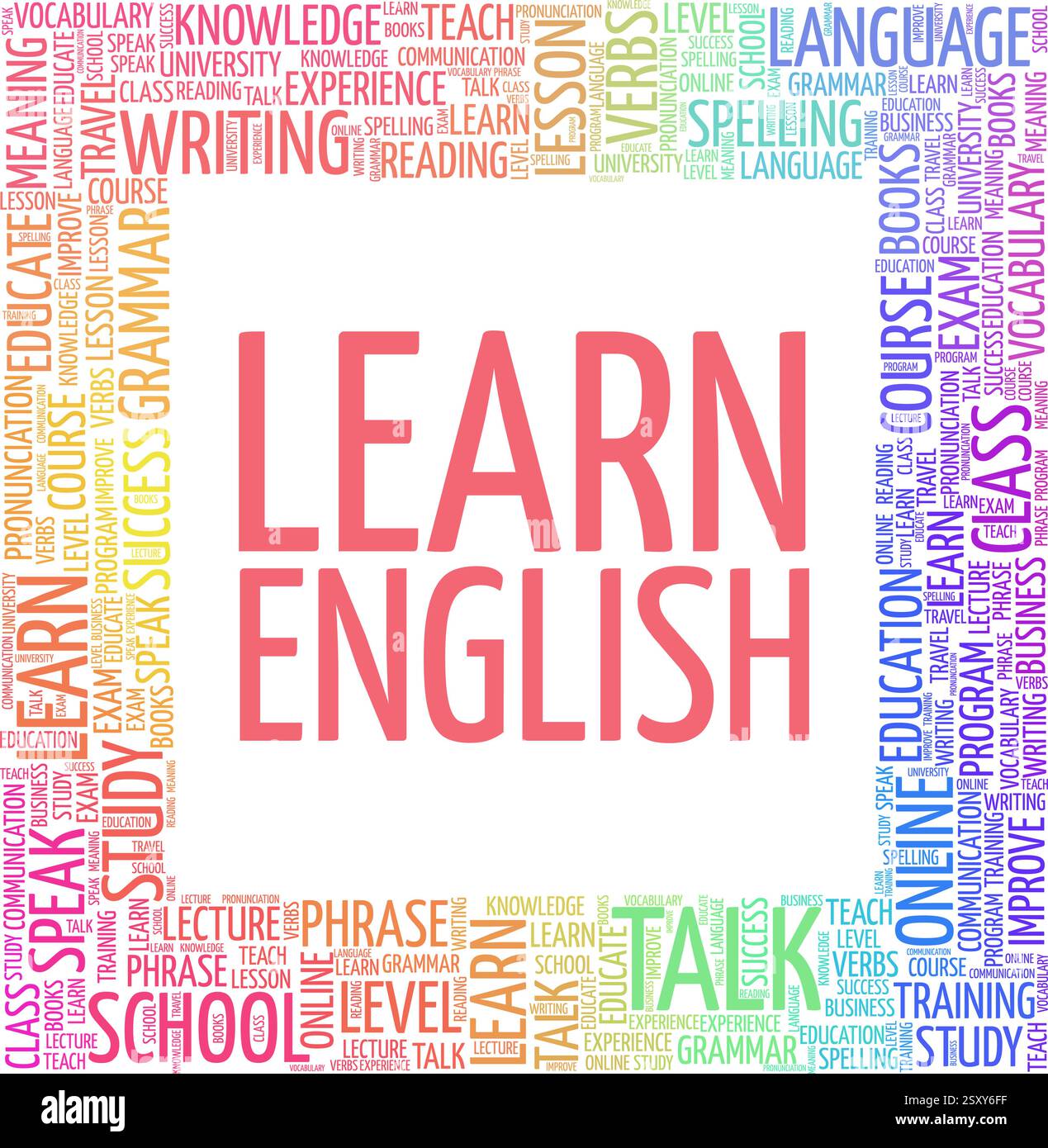 Learn English vector illustration word cloud isolated on a white ...