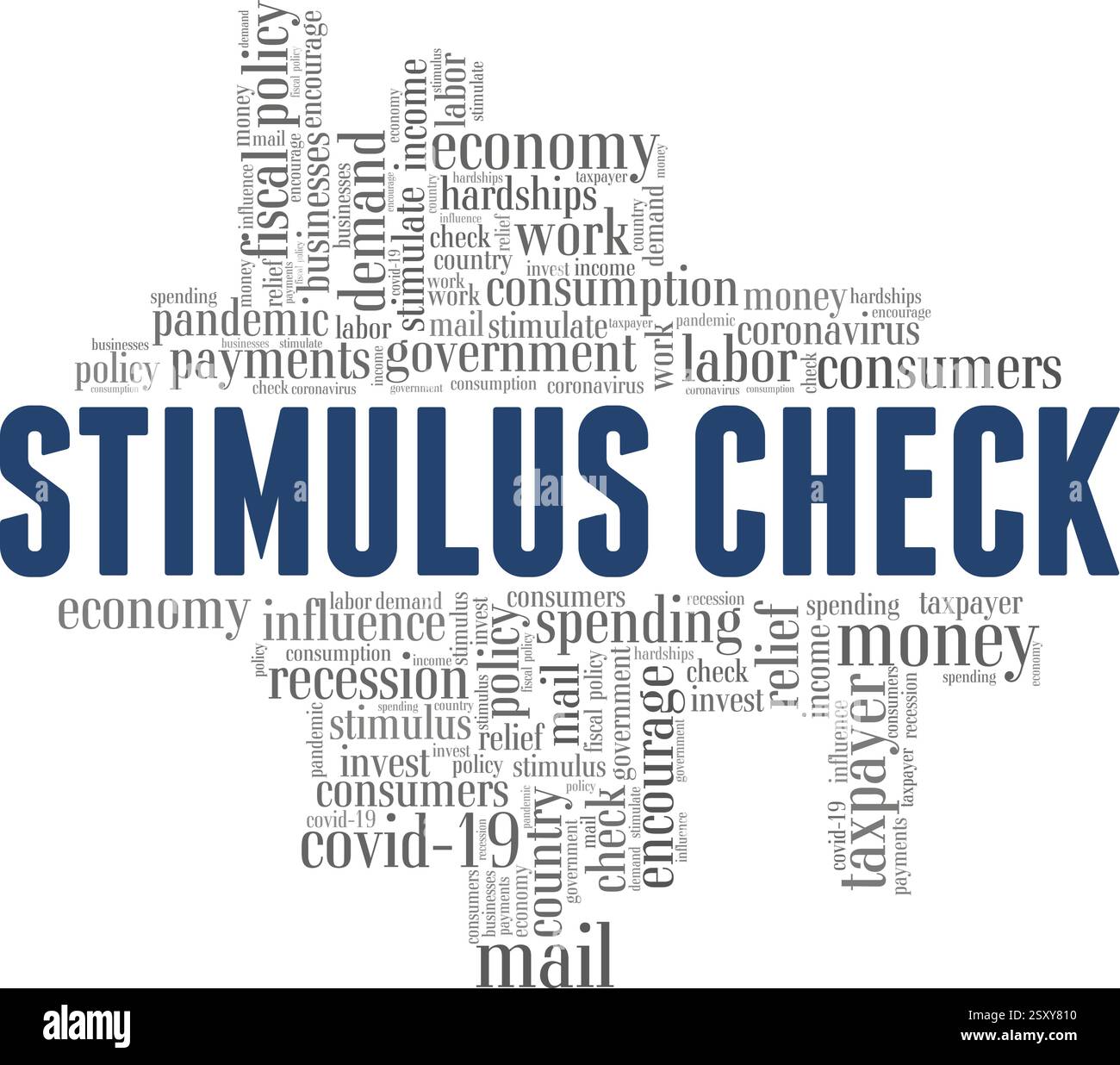 Stimulus Check vector illustration word cloud isolated on a white ...