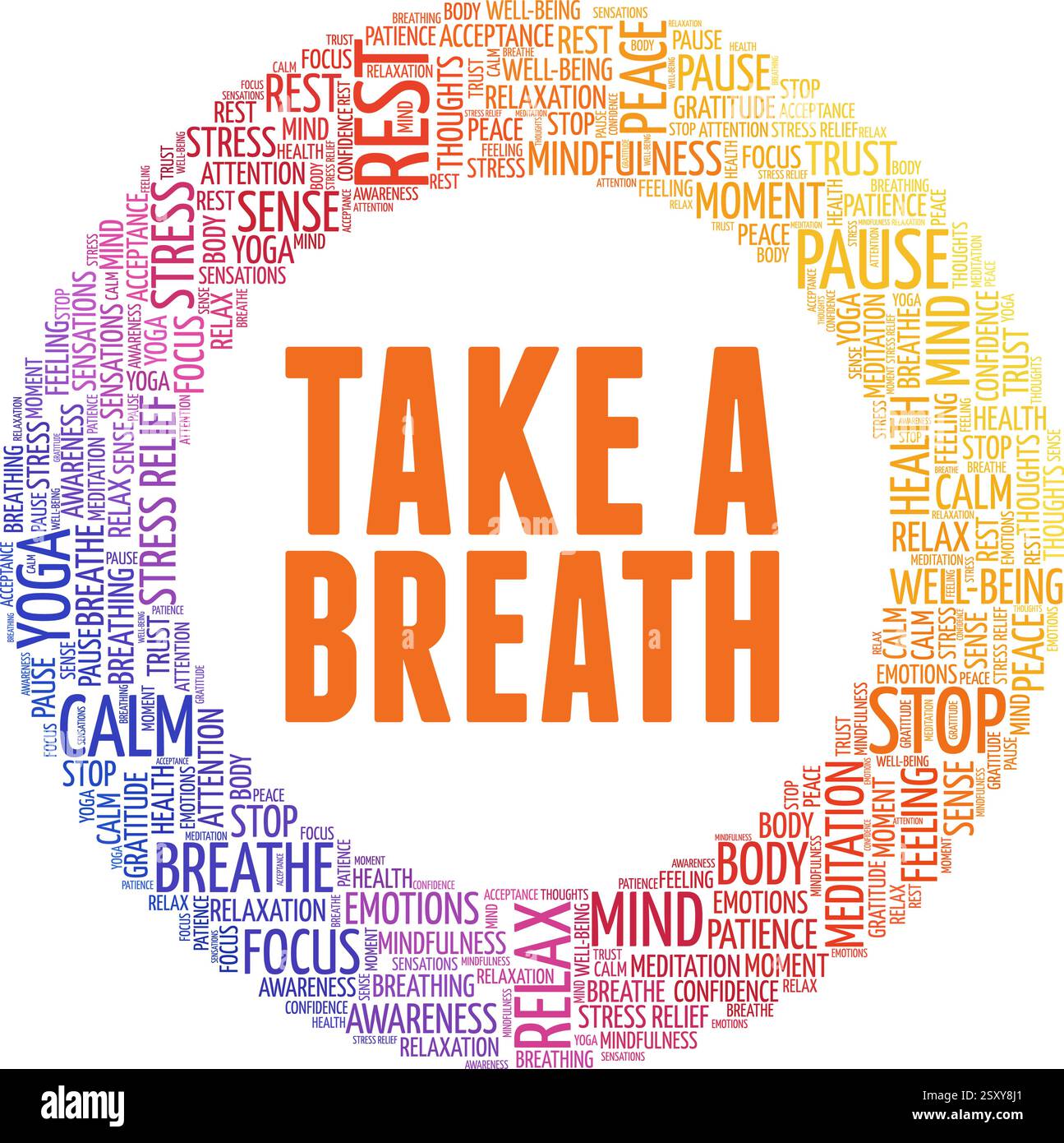 Take a Breath vector illustration word cloud isolated on a white ...