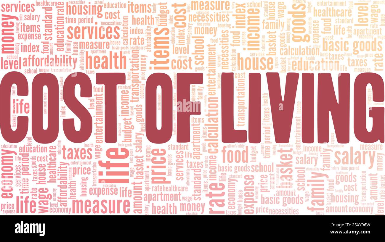 Cost of Living vector illustration word cloud isolated on a white ...
