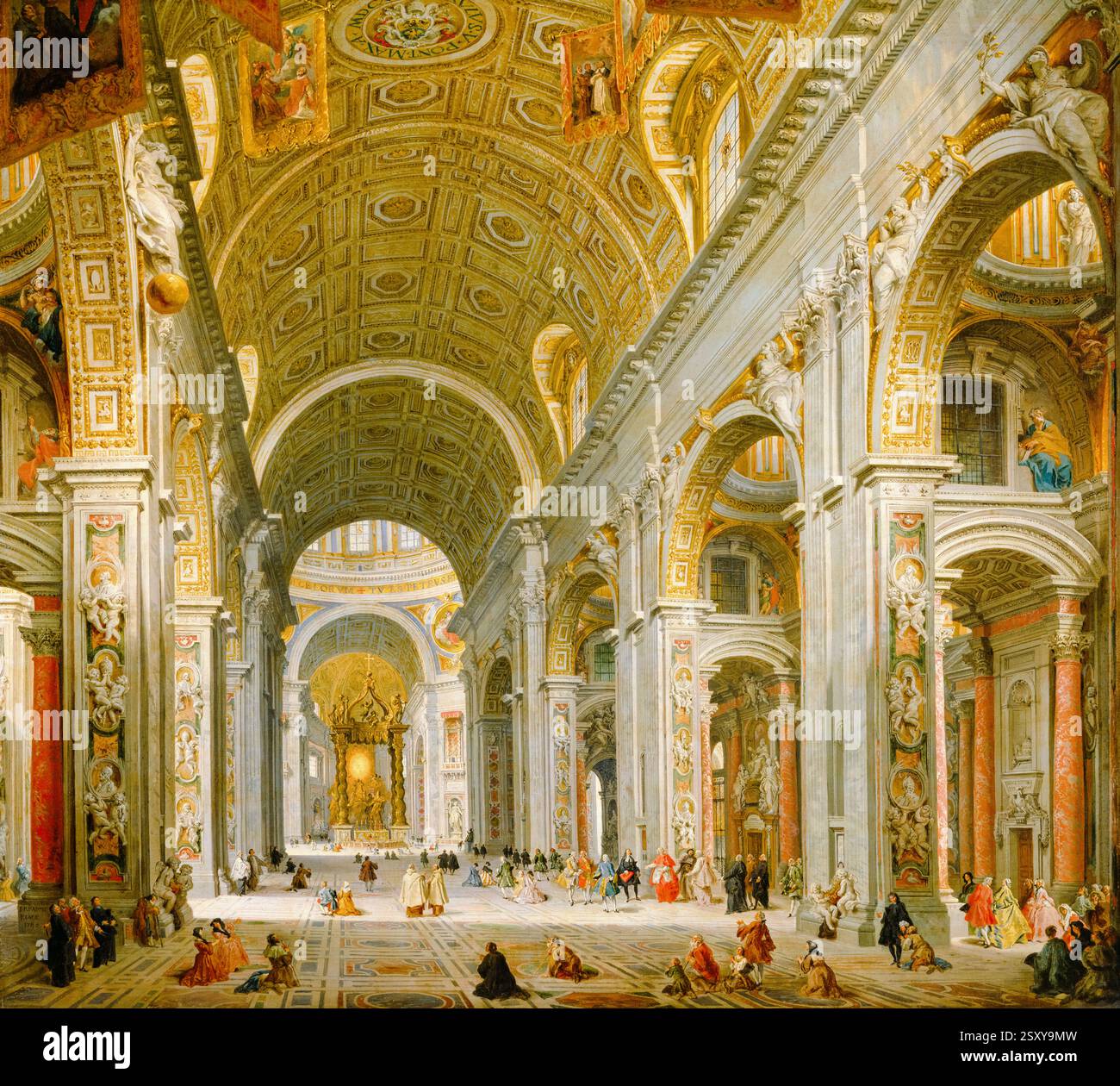 Interior of St Peter's, Rome (Saint Peter's Basilica), painting in oil ...