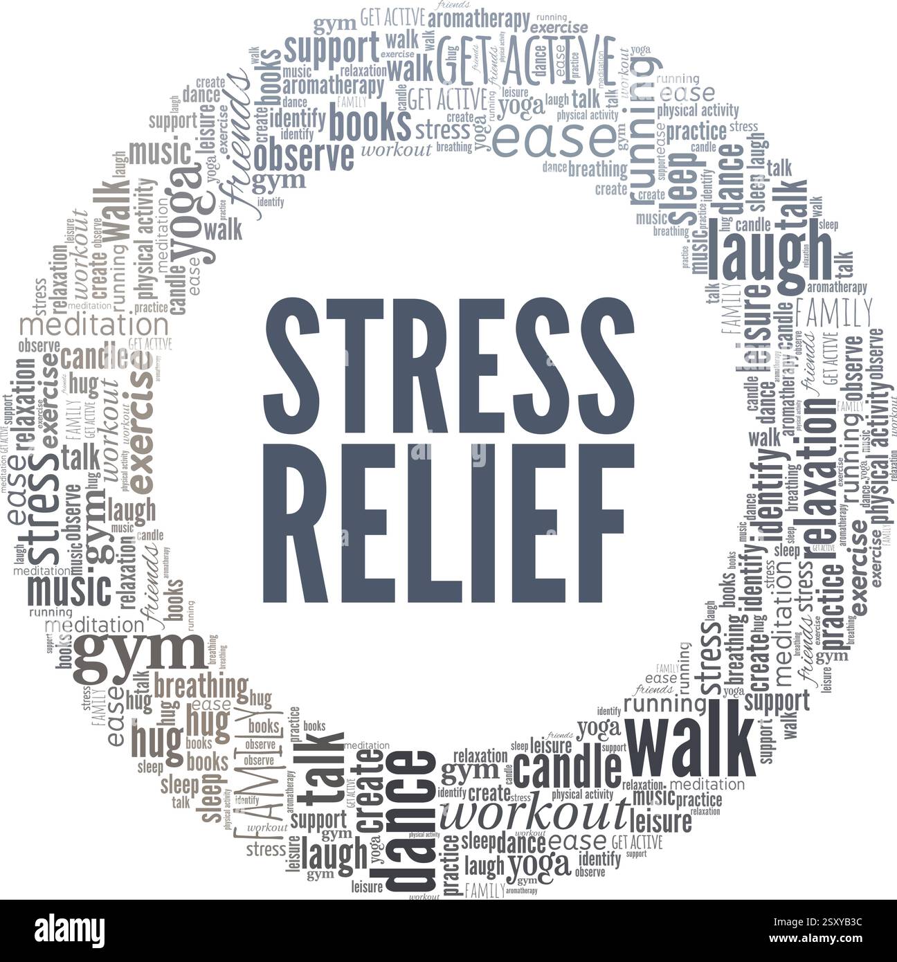 Stress Relief vector illustration word cloud isolated on a white ...