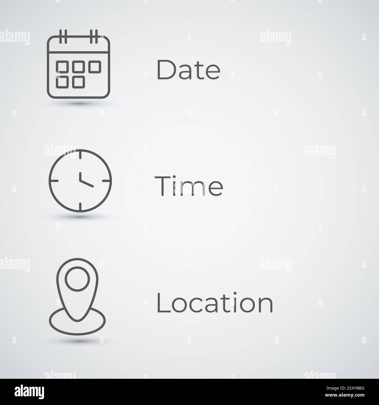 Date time location icon clock calendar location icon web icon set vector illustration Stock ...