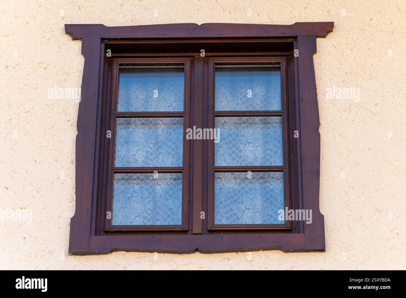 Antique wooden window with carved frame - classic window with openwork ...