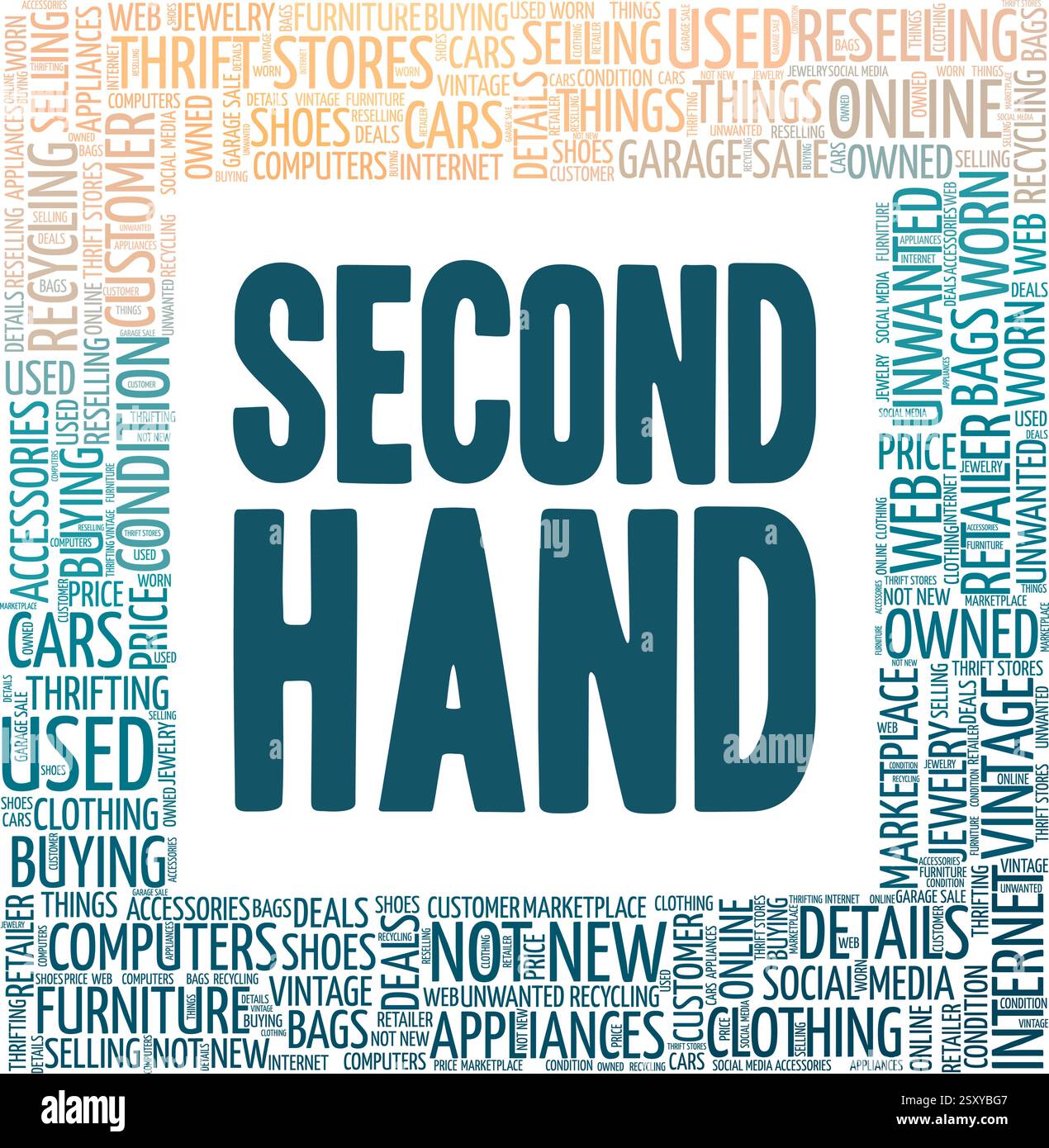 Second Hand vector illustration word cloud isolated on a white ...