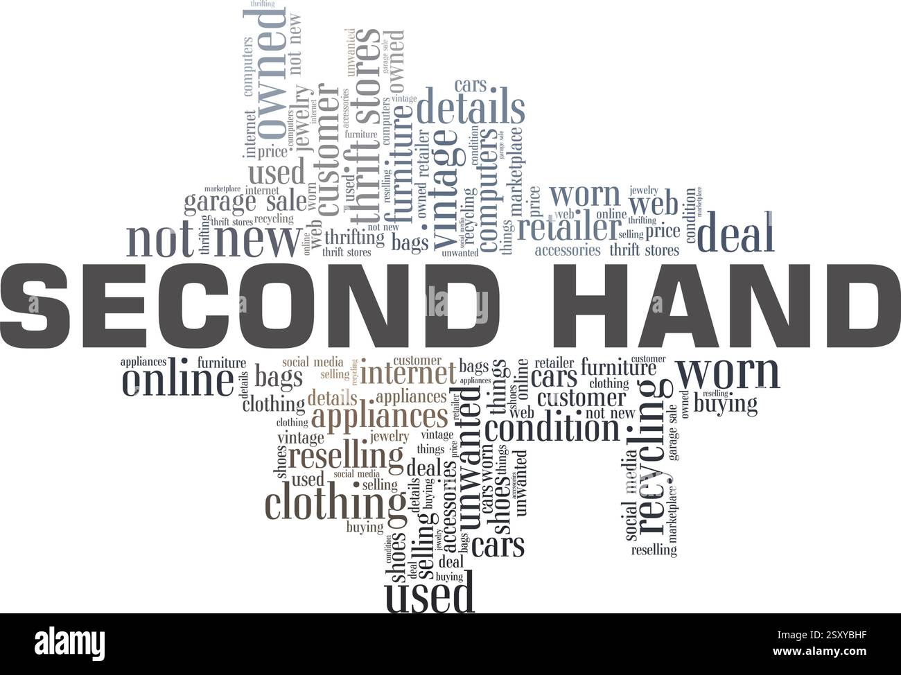 Second Hand vector illustration word cloud isolated on a white background Stock Vector Image ...