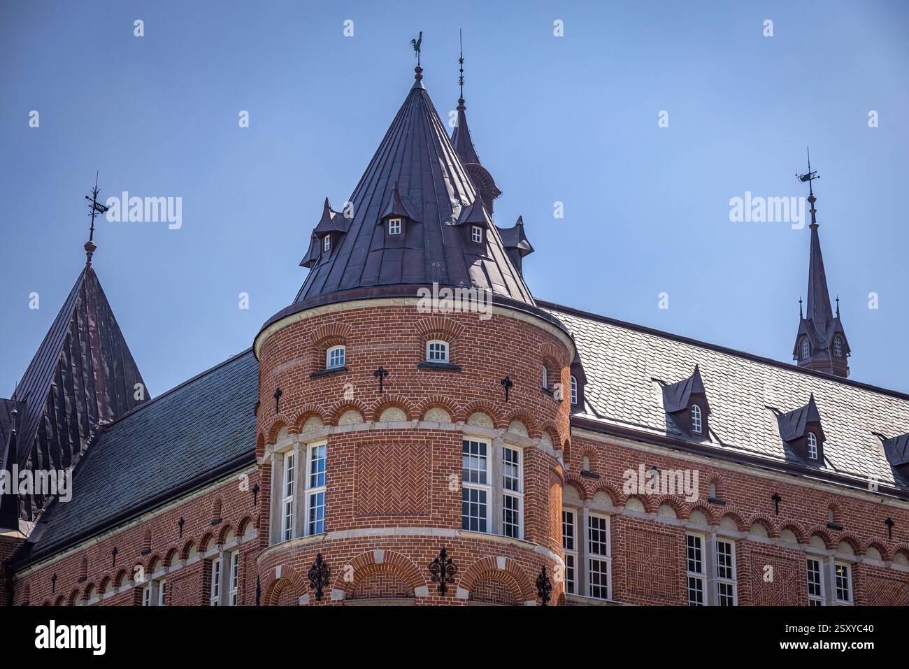 The corner tower of Malmo City Library (Malmö stadsbibliotek), Malmo ...