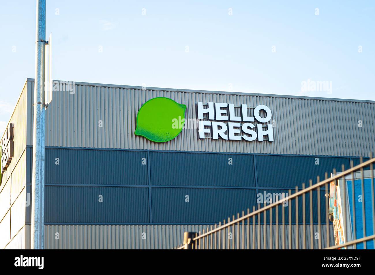 Logo and name of Hello Fresh, a German meal-kit company based in Berlin ...