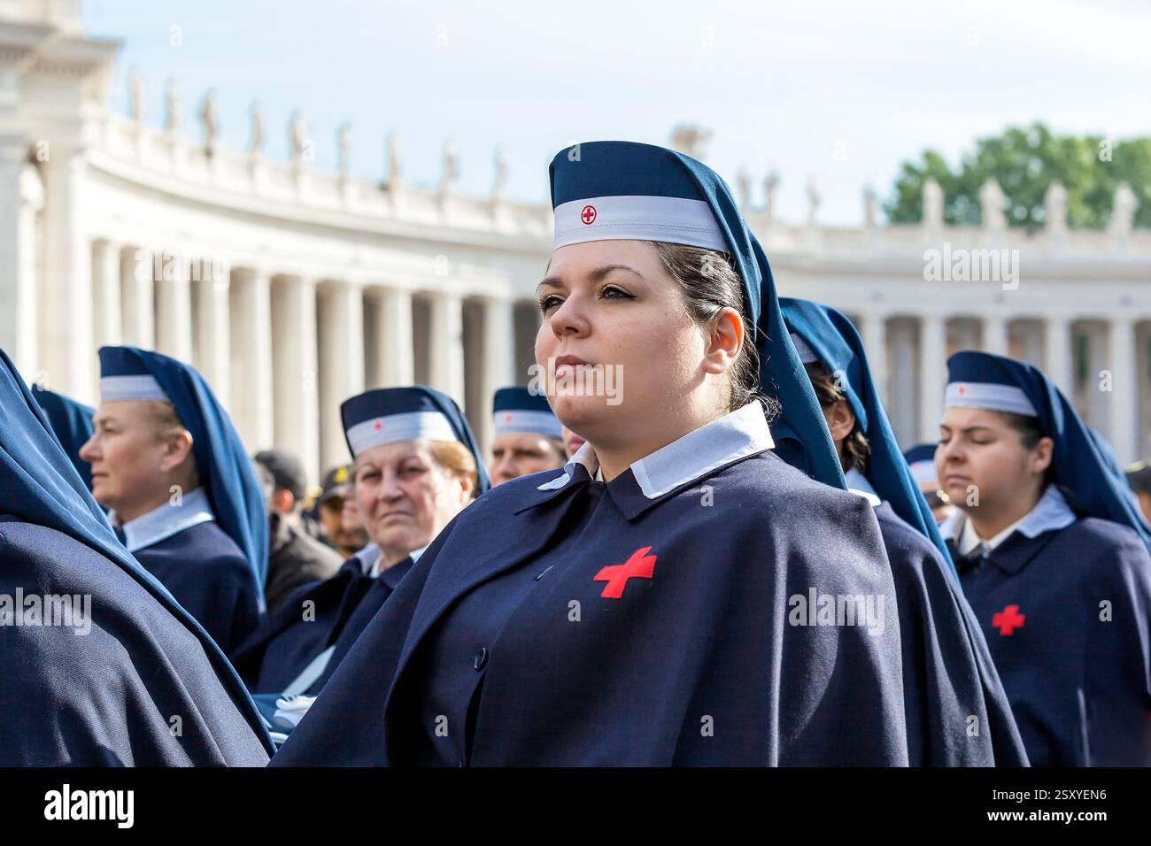 Women of the Red Cross volunteers deployed in St. Peter's Square, on ...