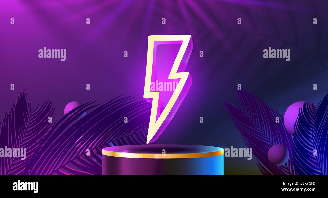 Neon sign of lightning signboard on the black background. Vector ...