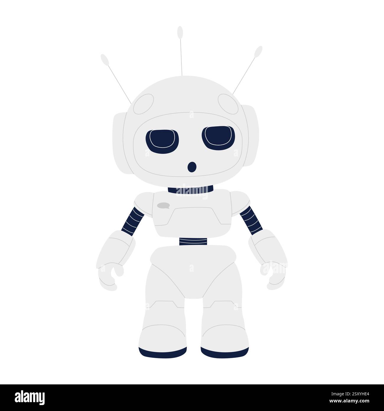 This is a delightful white robot character adorned with blue accents ...