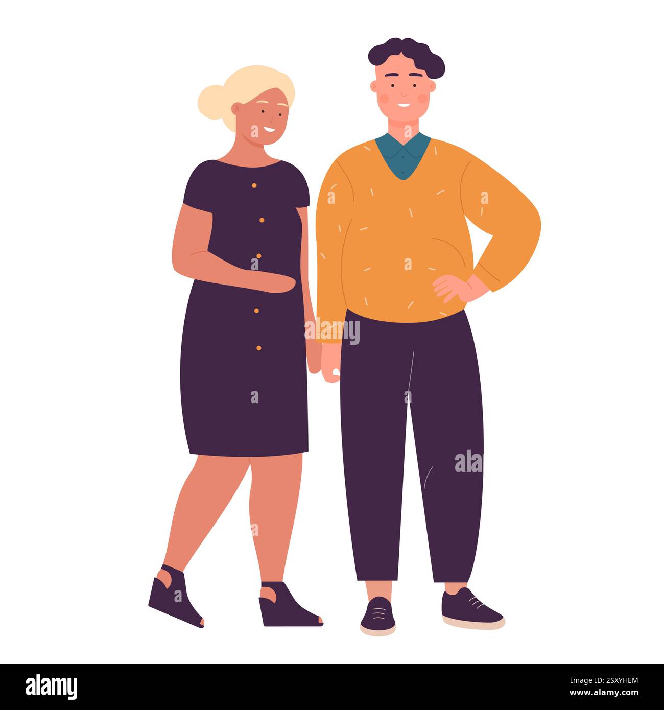 Overweight couple standing close, depicting diverse body types and ...