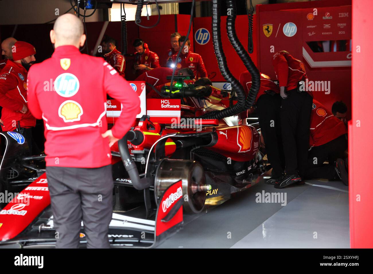 Sakhir, Bahrain. 26th Feb, 2025. Ferrari pit garage as a circuit wide ...