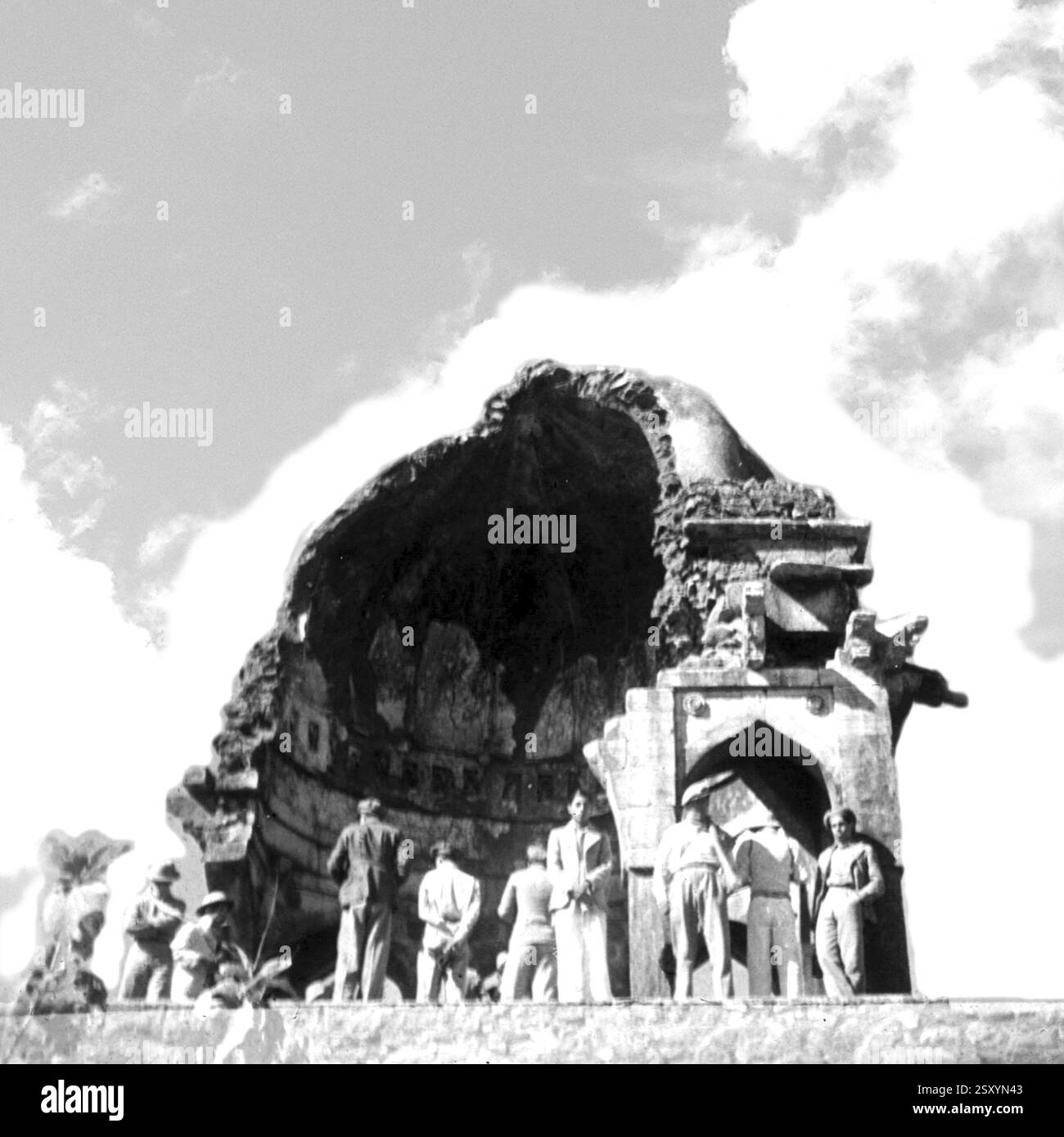 Old vintage lantern slide of broken dome in bijapur, Karnataka, India ...