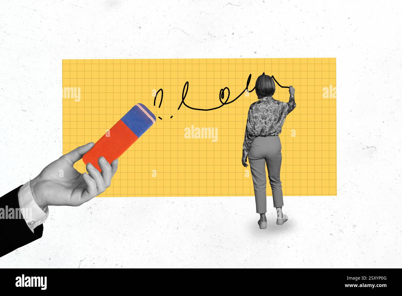 Trend artwork template design collage sketch of aged woman stand back ...