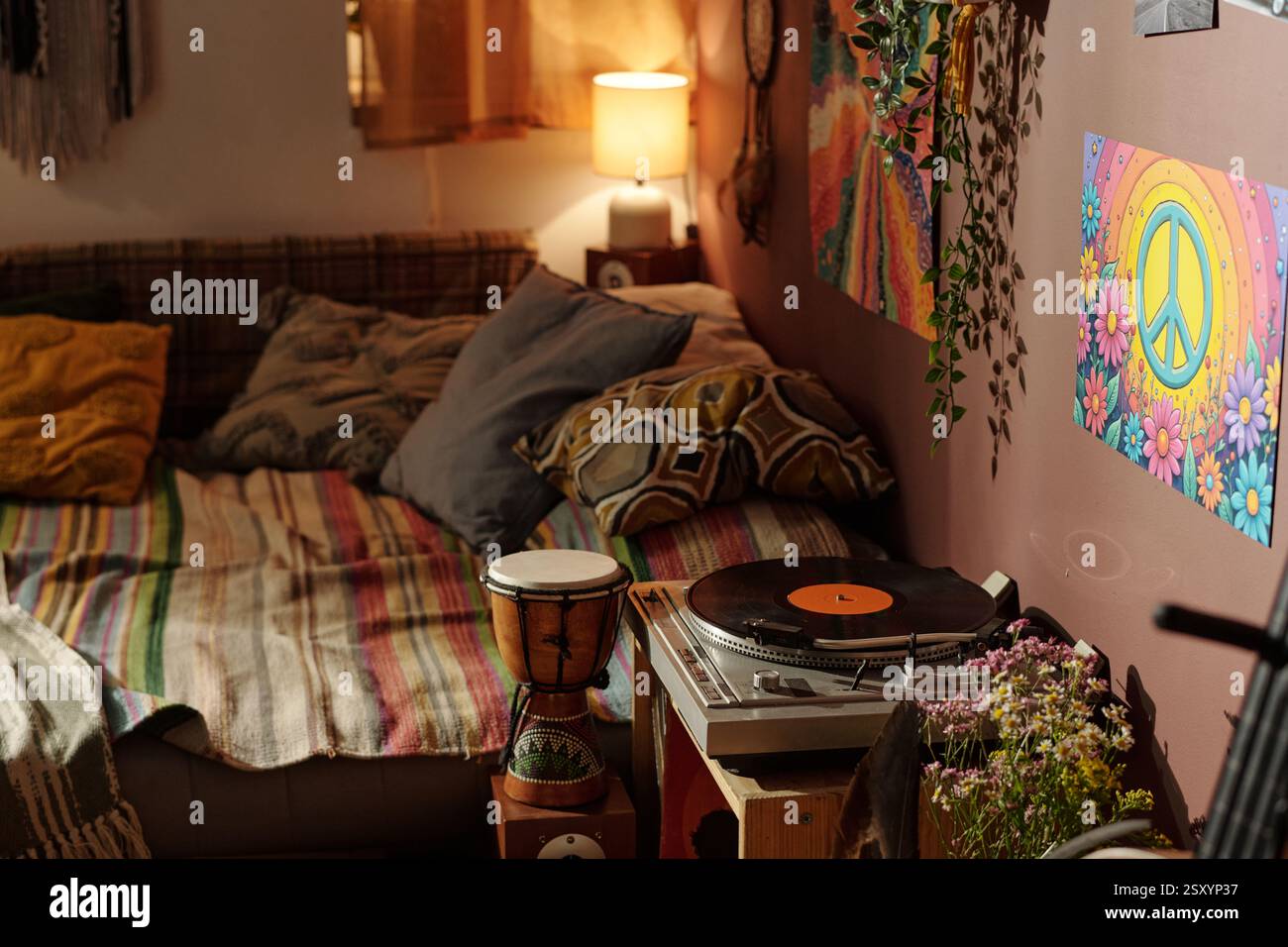 Celebrating Bohemian Interior Design with Vinyl Records Stock Photo - Alamy