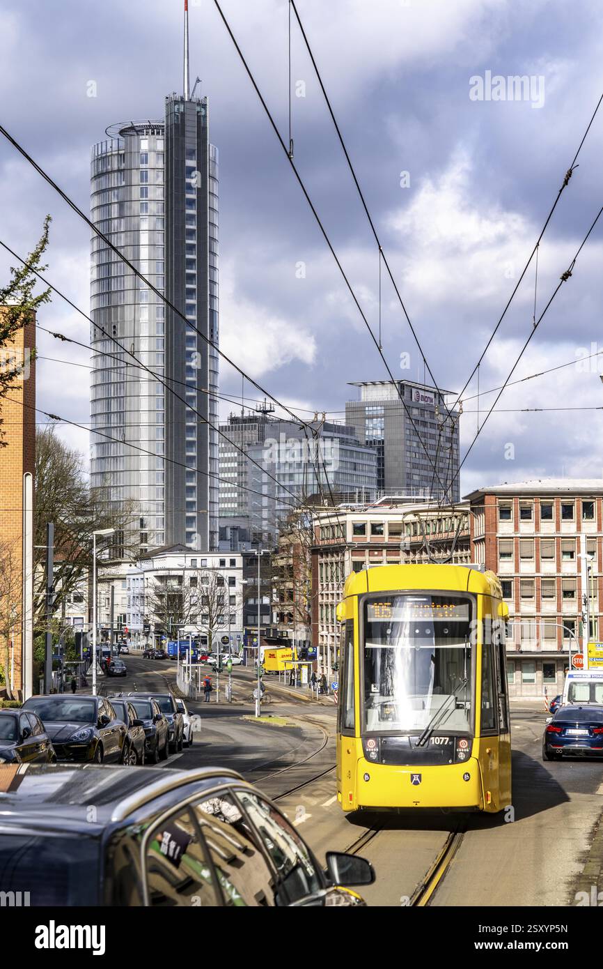 Essen city centre, RWE Tower, EVONIK building, Gutenbergstrasse in the ...