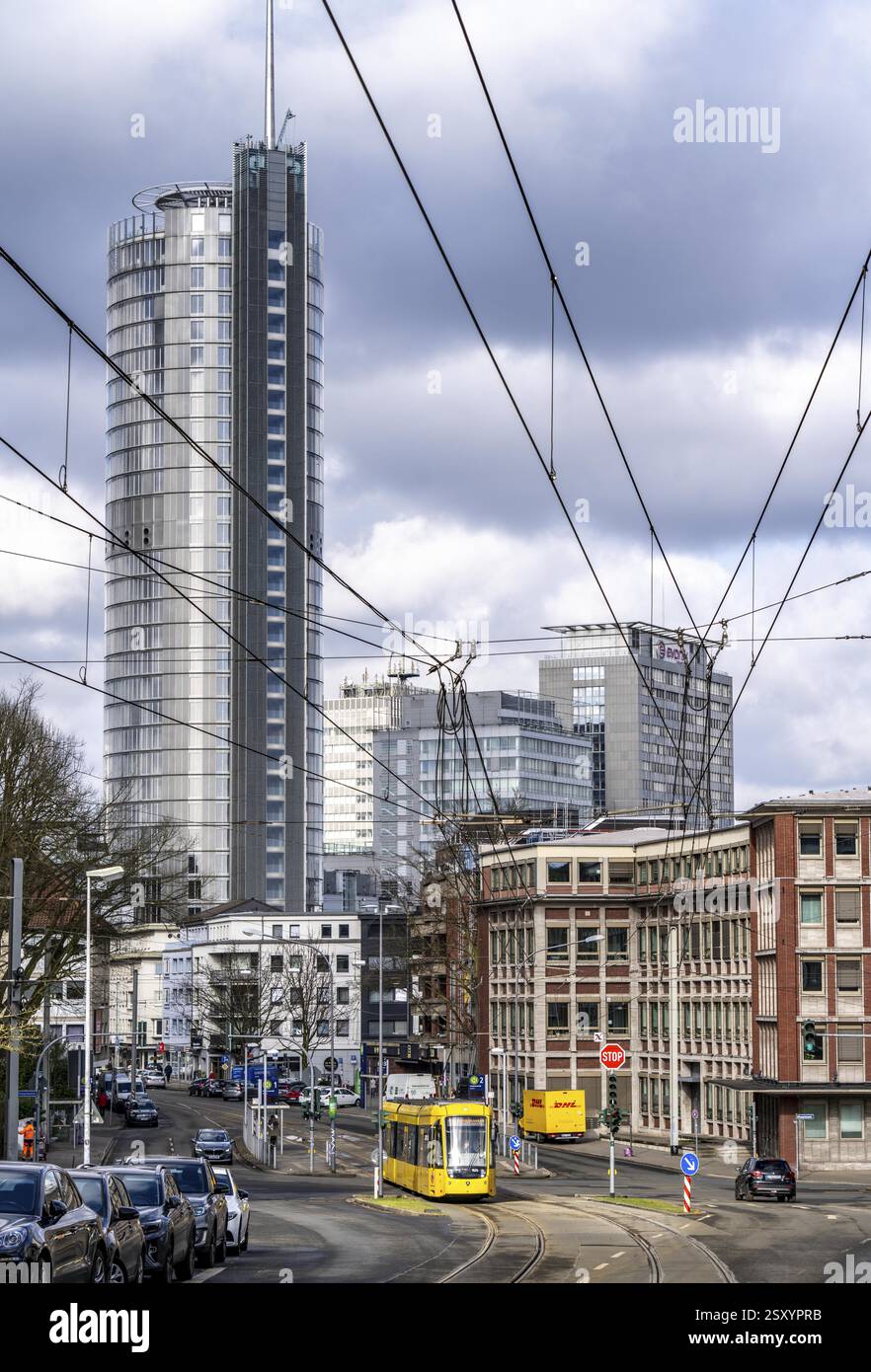 Essen city centre, RWE Tower, EVONIK building, Gutenbergstrasse in the ...