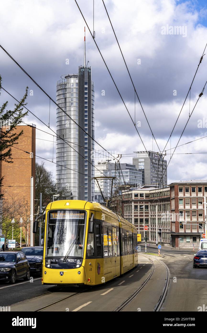 Essen city centre, RWE Tower, EVONIK building, Gutenbergstrasse in the ...