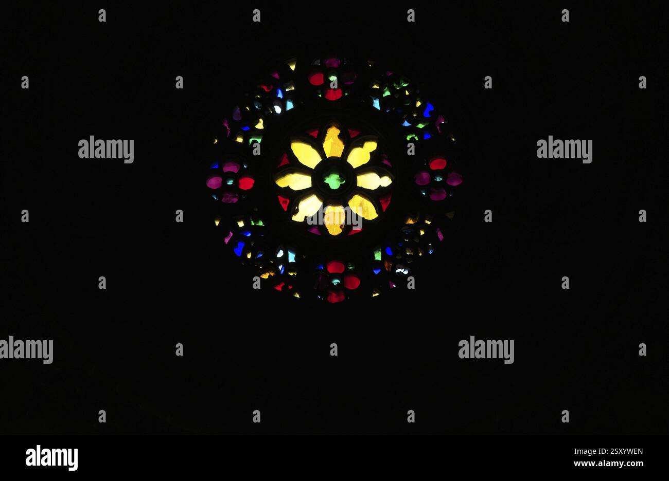 Colourful rose window, round, church window, Basilica of the Monastery ...